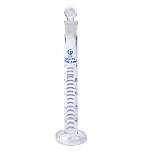 PATIKIL 10ml 3.3 Borosilicate Glass Graduated Cylinder with Stopper, High Transparency Hex Base Blue Graduations Measuring Cylinder for Lab Home Use, Clear