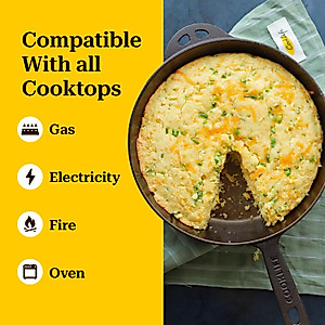 COOKLIFE 10.25 Inch Smooth Pre-Seasoned Round Cast Iron Skillet with Handle Cover, Frying Pan with Long Handle - Use in th Oven, Over a Campfire Fire or on the Stovetop, Induction, Grill, Bronze