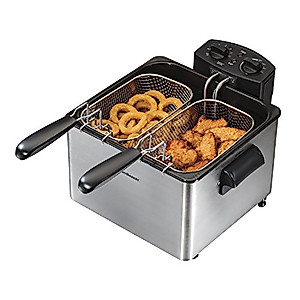 Hamilton Beach Deep Fryer with 2 Frying Baskets, 19 Cups / 4.5 Liters Oil Capacity, Lid with View Window, Professional Style, Electric, 1800 Watts, Stainless Steel (35036)