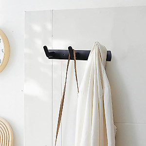 ALXBSONE Robe Towel Hooks Multi-Functional Hook Rack, Non-Perforated Clothing Wall Hangers, Aluminum Towel Hooks for Fitting Closets, Bathrooms, Hallways(Black-3 Hooks)