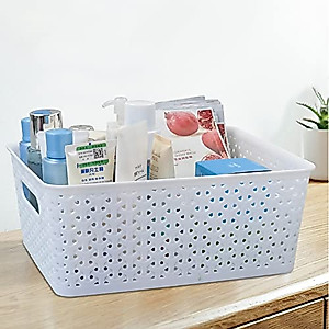 Inhouse Plastic Storage Baskets, White Plastic Bins Organizer, Set of 4