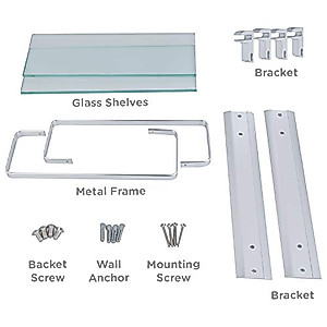 Comfecto 2 Tier Bathroom Glass Shelves, Wall Mounted Tempered Glass Shelf Organizer Storage Holder with 14 Inch Rectangular Glass 8mm Thick, and Aluminum Rail for Shower Lavatory, Hardware Included