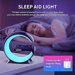 Aimery 4 in 1 Table Lamp,Wireless Charger Atmosphere Lamp,Sunrise Alarm Clock and Bluetooth Speaker Controlled by APP,Dimmable Bedside Lamp,Table lamp for Bedroom Decor,Dorm Decor (Black)