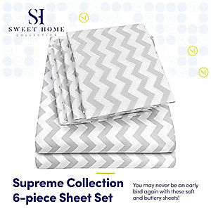 King Size Bed Sheets - 6 Piece 1500 Supreme Collection Fine Brushed Microfiber Deep Pocket King Sheet Set Bedding - 2 Extra Pillow Cases, Great Value, King, Chevron Gray