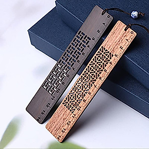 GGFLY Retro Rosewood Multifunctional Ruler Bookmark Chinese Style Gift Exquisite Carving Office Reading Book Clip Stationery