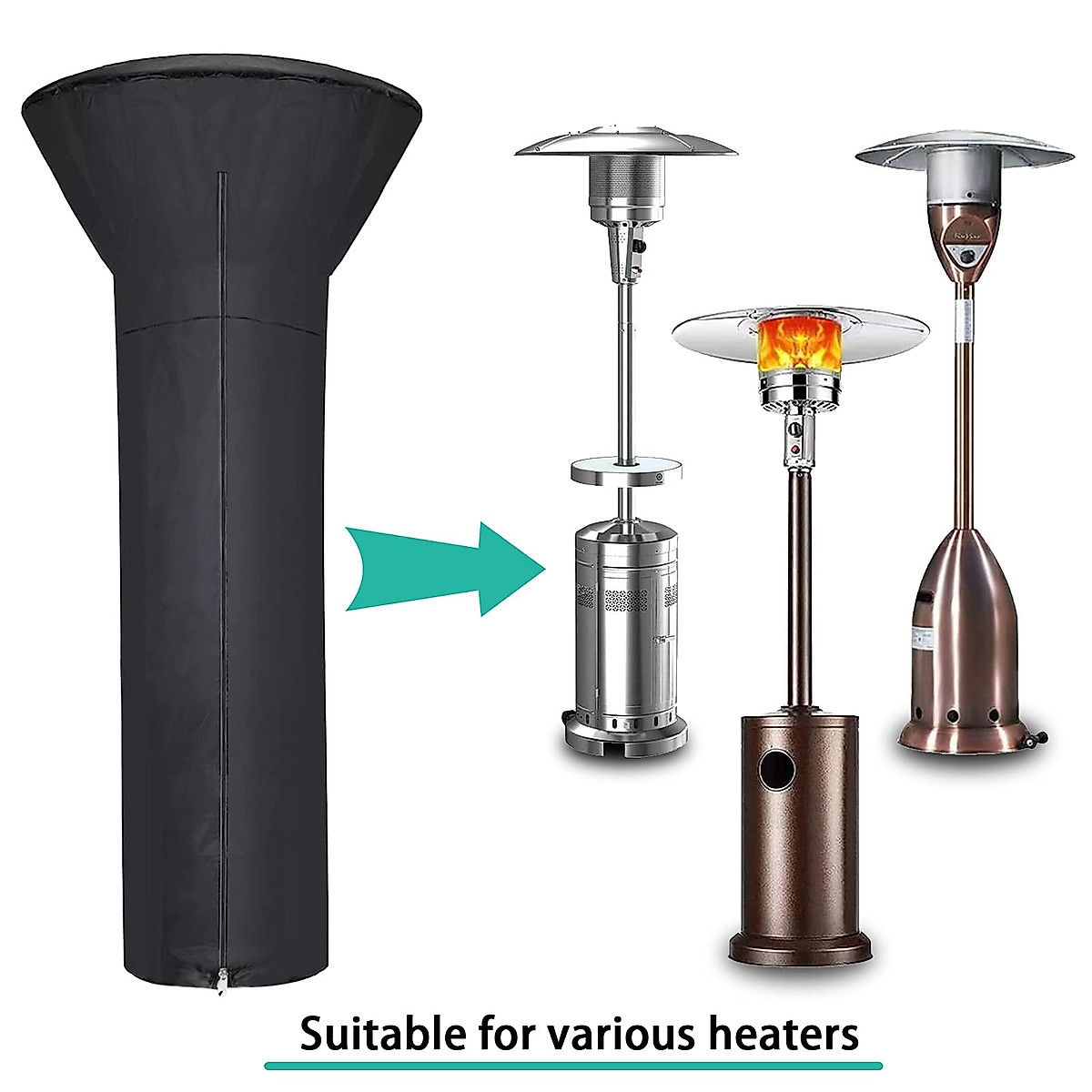 Shieldo Patio Heater Covers Waterproof with Zipper Outdoor Heater Cover Heavy Duty Tear-Proof, Anti-Snow, Wind-Resistant Dust-Proof Cover for Patio Heater 89"x 33"x 27"