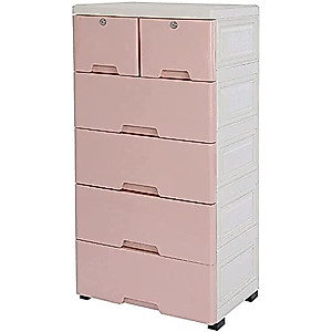 DENEST Plastic Dresser for Clothes Kids Dresser for Bedroom Organization and Storage 6 Drawers Tower Closet Drawers Portable Clothes Storage Cabinet with 4 Wheels for Home Nightstand (Pink)