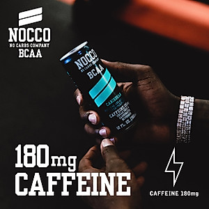 NOCCO BCAA Energy Drink Caribbean Pineapple - 12 Fl Oz (Pack of 12) - 180mg Caffeine, Sugar Free Energy Drinks - Carbonated, Low Calorie, BCAAs, Vitamin B6, B12, & Biotin - Grab & Go Performance Drink