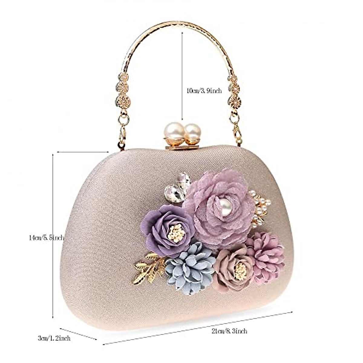 Evening Bag for Women Sparkly Flowers Beads Clutch Bags Elegant Clutch Bag for Wedding Party Prom (Champagne)