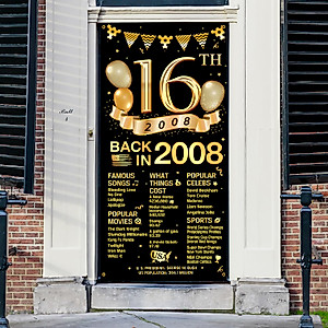 18th Birthday Door Cover Banner Decorations, Black Gold Happy 18th Birthday Door Cover Party Supplies, Large Eighteen Year Old Birthday Poster Backdrop Sign Decor