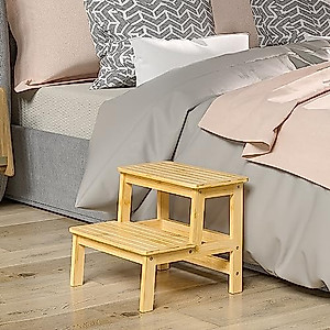 Domax Bamboo Wooden Step Stools for Kids - Toddler Step Stool for Bathroom Sink High Bed Toilet Kitchen Helper Wood Step Stool for Bedside for Adults Non-Slip Waterproof 2 Stepping Stool, Natural