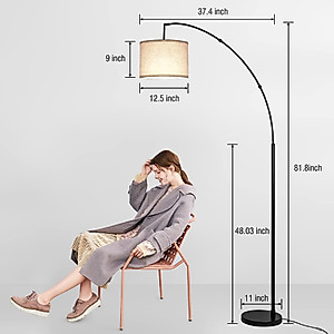 OUTON Arc Floor Lamp with Remote Control, 81" Height Dimmable LED Floor Lamp with Stepless Color Temperature, Tall Standing Lamp with Adjustable Hanging Drum Beige Shade for Living Room, Bedroom