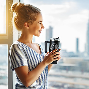 Personalized 30 oz Travel Mug - Elaborate Circle Monogram - Black Custom Engraved Cup with Handle Vacuum Insulated Tumbler Birthday Gift for Women, Men, Beer and Drinks