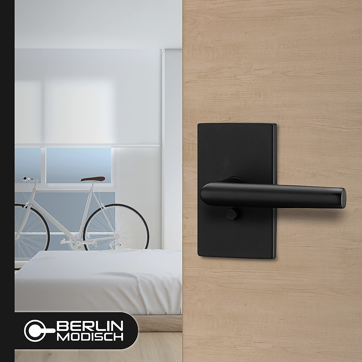 Berlin Modisch Entry Lever Door Handle and Single Cylinder Deadbolt Lock and Key Designer Series Locking Lever Handle Set [Front Door or Office] Right & Left Sided Doors Heavy Duty – Iron Black Finish