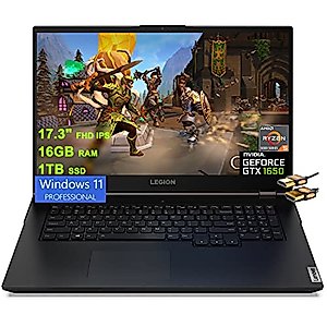 Lenovo Legion 5 17 Gaming Laptop 17.3" FHD IPS Display AMD Hexa-Core Ryzen 5 5600H (Beats i5-10400H) 16GB RAM 1TB SSD GeForce GTX 1650 4GB Graphic Backlit USB-C Nahimic Win11Pro Black + HDMI Cable