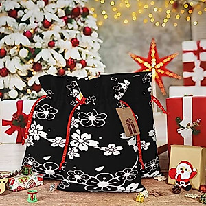 Drawstrings Christmas Gift Bags Snow-Fluttering-Plum Presents Wrapping Bags Xmas Gift Wrapping Sacks Pouches Medium