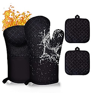 4PCS Oven Mitts and Pot Holders Sets 500°F Pot Holders for Kitchen Heat Resistant Oven Gloves Anti-Slip Silicone Stripe Oven Mitts Heat Resistant Hot Pads Oven Mits Potholders for Kitchens Cooking