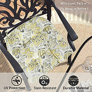 FUNHOME All Weather Patio Furniture Tufted Seat Cushion with Tie,19" x 19",Pack of 2,Waterproof Patio Chair Pads for Garden Patio Outdoor Decor-Yellow Flower