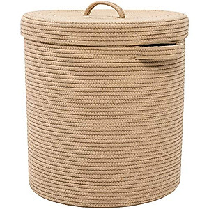 16" x 16" x 18" Large Cotton Rope Storage Basket with Lid, Full Beige with Cover
