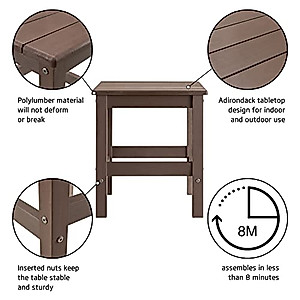 EFURDEN Side Table, Polystyrene End Table for Adirondack Chair, Outdoor Side Table Weather Resistant, Patio End Table with Low Maintenance (Brown)
