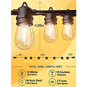 addlon 48FT LED Outdoor String Lights with 15 Edison Vintage Shatterproof Bulbs, Commercial Grade Patio Lights, IP65 Waterproof for Balcony, Backyard and Garden, Warm White