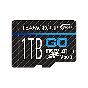 TEAMGROUP GO Card 1TB Micro SDXC UHS-I U3 V30 4K R/W up to 100/90 MB/s for GoPro Action Cameras High Speed Flash Memory Card w/Adapter for Outdoor Sports 4K Shooting GoPro Insta360 TGUSDX1TU303