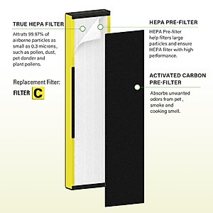 2 Pack FLT5000 True HEPA Replacement filter C for AC5000, AC5000E, AC5250PT, AC5350B, AC5350BCA, AC5350W, AC5300B, CDAP5500B, AP2800CA