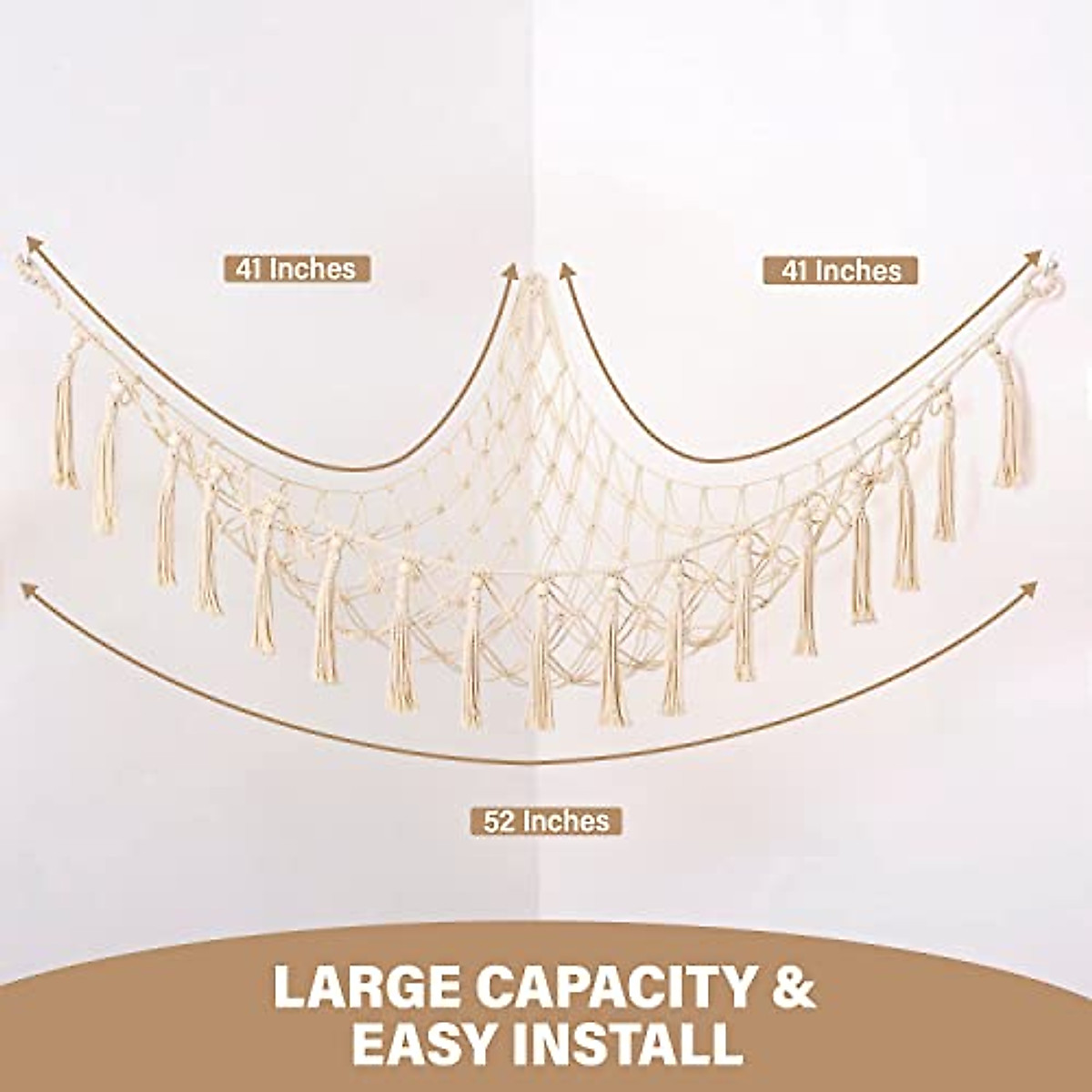 IYOG Stuffed Animal Net or Hammock (41inx41inx52in) - Corner Net for Stuffed Animals for Wall - Stuffed Animal Storage - Toy Hammock -Stuffed Animal Hammock (Cream) Hardware Included