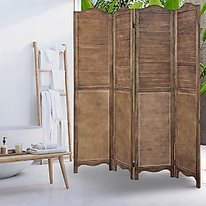 Room Divider Privacy Screen 4 Panel Room Dividers and Folding Privacy Screens 5.6ft.Tall Rustic Wood Brown Room Divider Wall Separator Partition Freestanding