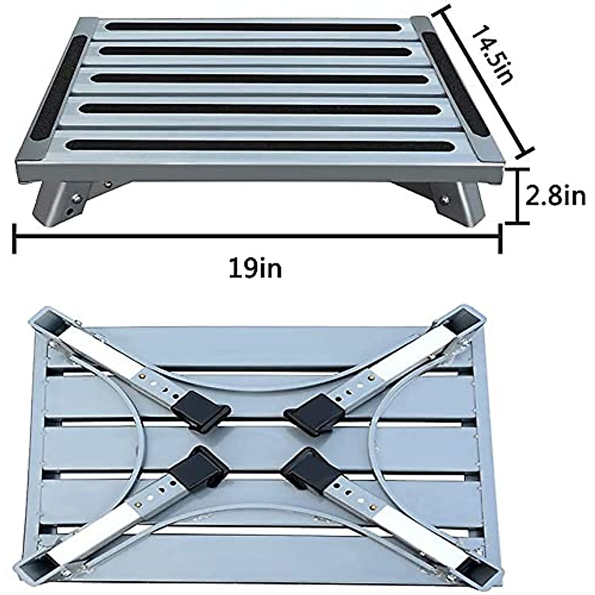 FLSEPAMB RV Step, Aluminum Folding Platform Step,RV Step Stool with Non-Slip Rubber Feet, Non-Slip Gripper Strips, Grip Handle, RV T Level, More Stable Supports Up to 1000 lbs