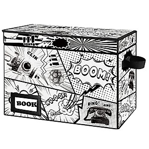 YNSZAS Comic Book Storage, Comic Book Box, 15.8" X 7.8" X 11.8", Collapsible Comic Short Box, Holds 160-180 Comic Book, Heavy Duty Comic Book Bin Container Holder Shelf (Cartoon Rocket)