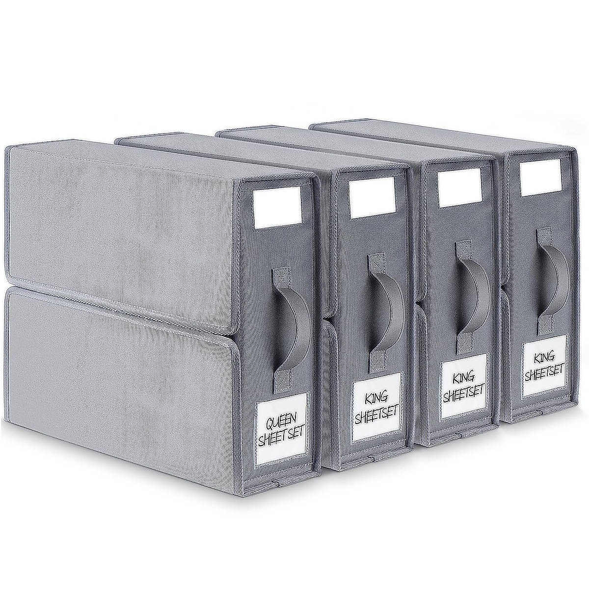 BIKTIC SheetCube Bed Sheet Organizers and Storage,4 Pack Sheet Folder Organizer (Queen or King Size), Linen Closet Organizer for Bedding Sheets,Duvet Covers and Pillow cases,Grey
