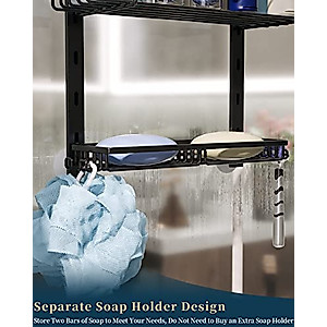 Consumest 4 Tier Over The Door Shower Caddy with Soap Holder, Adjustable Shower Organizer Hanging Shower Shelf with 22 Hooks, Rustproof Stainless Steel Hanging Shower Caddy for Bathroom, Black