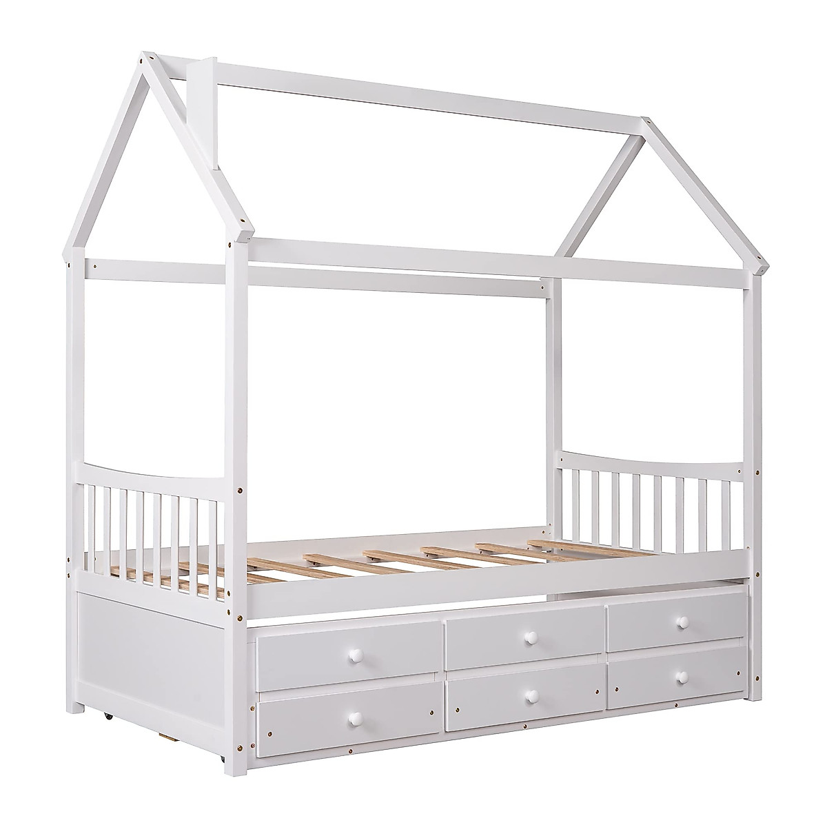 Bellemave Twin House Bed with Trundle and 3 Storage Drawers, Twin Captain's Beds Wooden Storage Daybed Frame for Kids Teens Boys Girls (Twin Size, White)