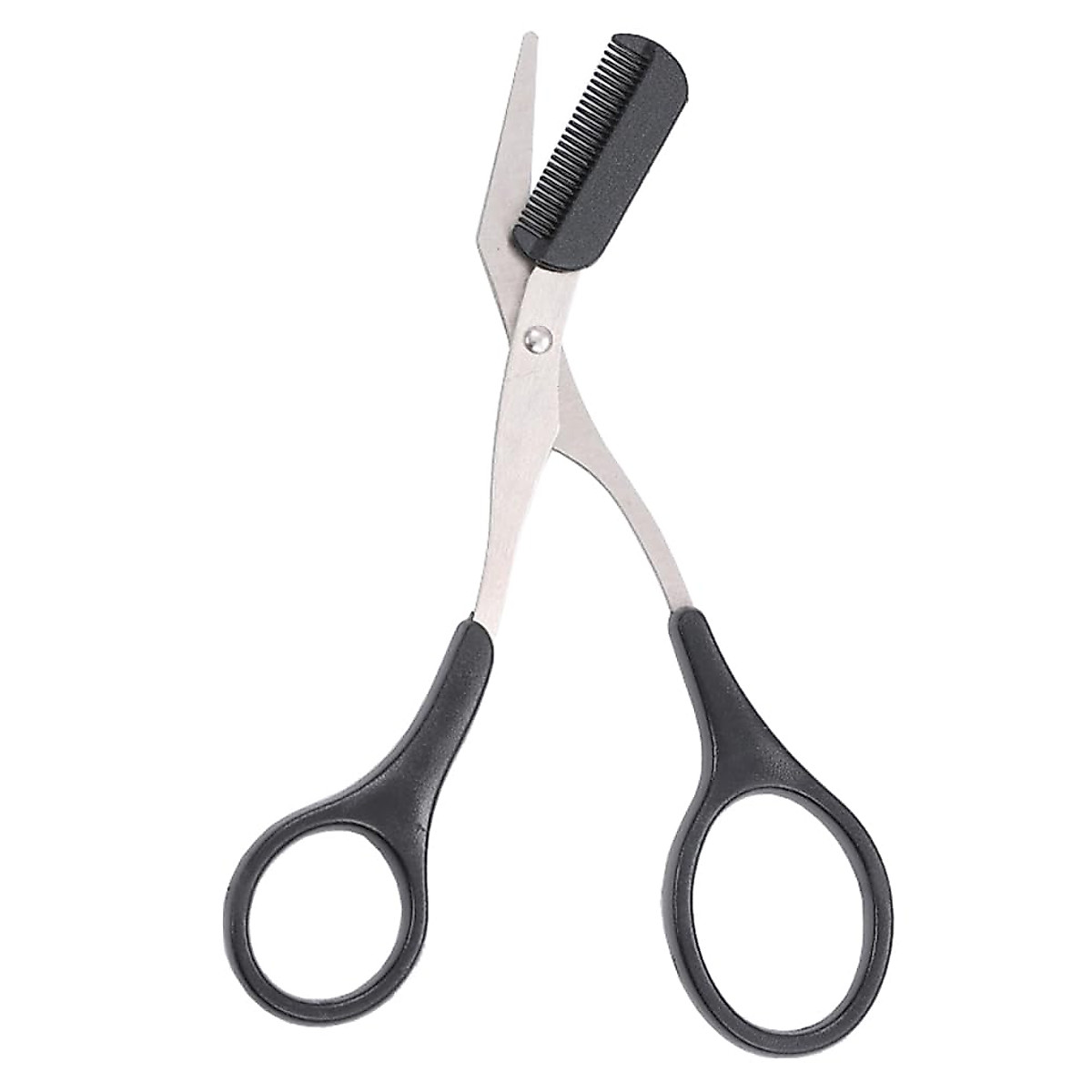 1 PCS Men Women Professional Eyebrow Scissors-Eyelash Hair Remover Tool with Comb and Non Slip Finger Grips(Black+ Silver)