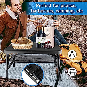 maliven Folding Camping Table, Portable Small Folding Table with 4 Heights Adjustable Legs for Outdoor Picnic Beach, Indoor Computer Table, Lightweight Foldable Camp Table with Mesh Layer