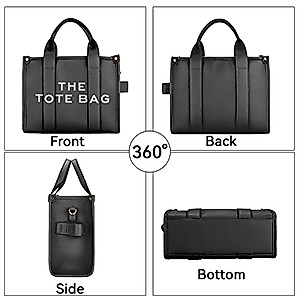 YUESUO Tote Bag for Women, The Tote Bag with Zipper, Trendy Personalized Oversized Medium PU Leather Tote Bag Top-Handle Shoulder Crossbody Bags.（Small-Black）