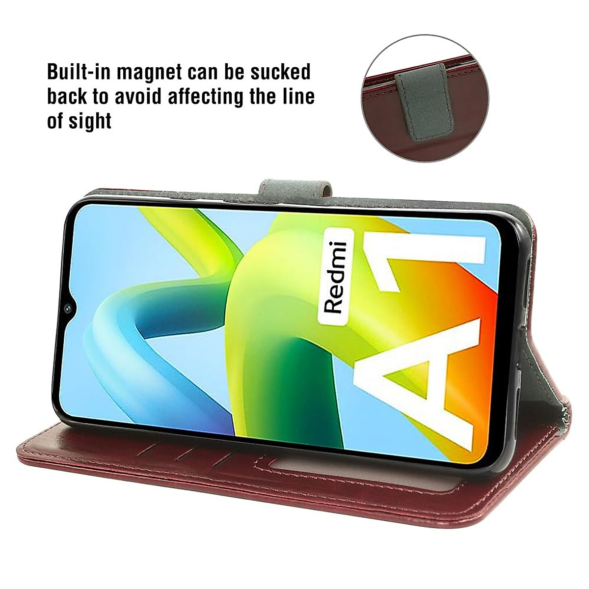 Asuwish Compatible with Xiaomi Redmi A1 Wallet Case Tempered Glass Screen Protector and Leather Flip Cover Card Holder Stand Cell Accessories Phone Cases for Redme 1A 2022 Women Men Brown