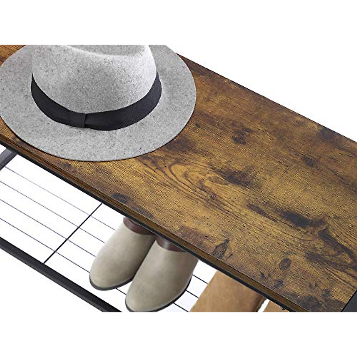 Whitmor Modern Industrial Entryway Bench w/Shoe Storage, Brown