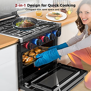 CAMPLUX Elite RV Propane Oven Stove Combo 17 Inches, 1.27 Cu.ft. Gas Oven Stove with 3 Burners, Total Output 28,100 BTU/Hr, Gas Ranges for RV, Apartment or Mini Kitchen, Black RGP17MGB