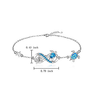Fenthring Turtle Bracelet for Women Blue Opal Ocean Sea Turtle Bracelet Charms Sterling Silver 925 Crystal Summer Beach Hawaiian Infinity Friendship Tortoise Jewelry Gifts