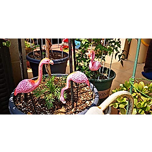 MUAMAX Miniature Flamingo Picks 2 Pack Fairy Garden Accessories Pink Miniature Garden Flamingo Figurines Decorative Plant Stakes for Pots Ornaments Flamingo Décor Gifts