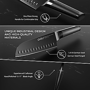 OOU! Kitchen Knife Set with Block, 15 Pieces High Carbon Stainless Steel Knife Block Set, Professional Chef Knife Set with Built-in Sharpener, Ergonomic Handle