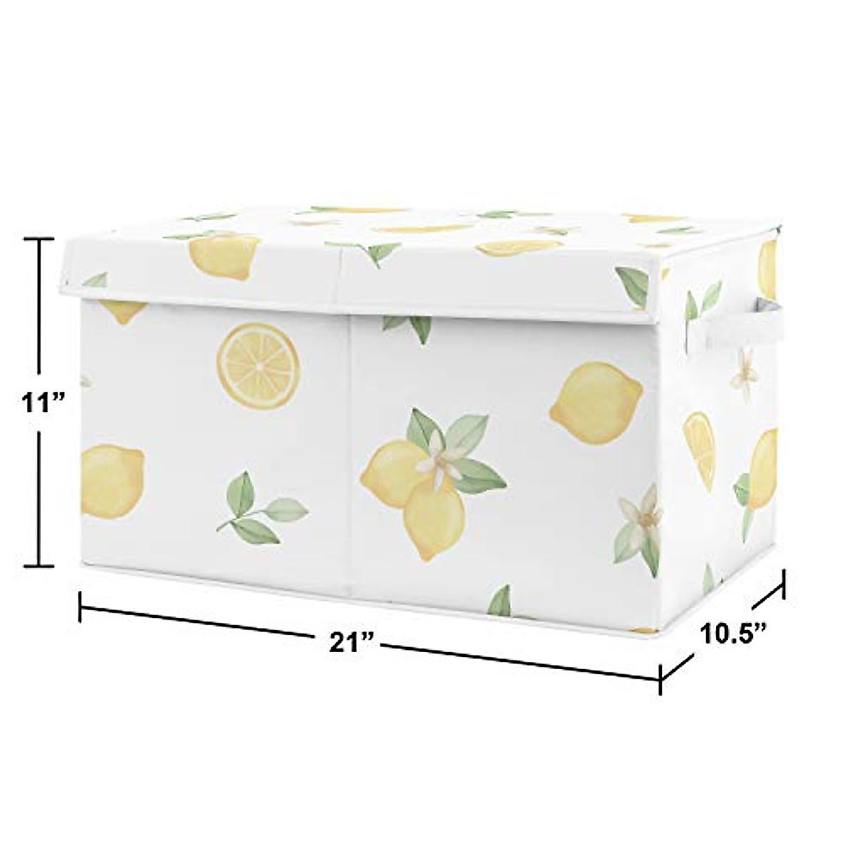 Sweet Jojo Designs Lemon Floral Girl Small Fabric Toy Bin Storage Box Chest For Baby Nursery Kids Room - Yellow Green Beige White Watercolor Boho Bohemian Farmhouse Fruit Flower Blossom Botanical Leaf
