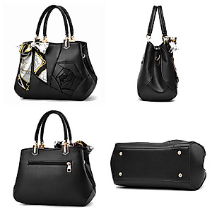 Mn&Sue Ladies Top Handle Satchel 3D Flower Women Elegant Handbags Pu Leather Crossbody Tote Purse (#1 Beige)