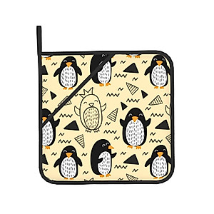 xufhiyz Cute Penguin Oven Mitts and Pot Holders Sets Kitchen Oven Gloves BBQ Gloves Pot Holders for Cooking Baking