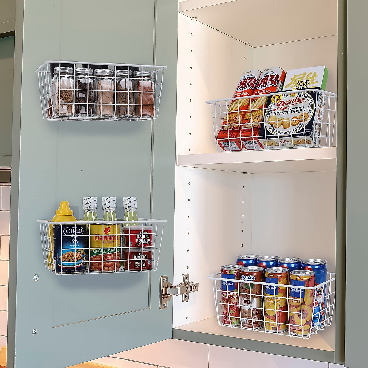 5 Pack Wire Storage Baskets, Hanging Wall Basket Premium Metal Storage Bin Organizer Basket for Home Office Kitchen Pantry Bathroom Countertop