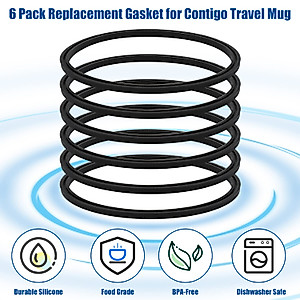 6pcs Replacement Gaskets Compatible with Contigo Snapseal Byron Travel Mug 16 & 20oz, Leakage-Proof Rubber Seals Ring Lid Gaskets Replacement Parts Compatible with Contigo Mugs (Black)