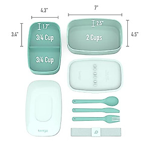 Bentgo Classic - All-in-One Lunch Box - Modern Bento-Style Design Includes 2 Stackable Containers, Built-in Plastic Utensil Set, and Nylon Sealing Strap (Coastal Aqua)