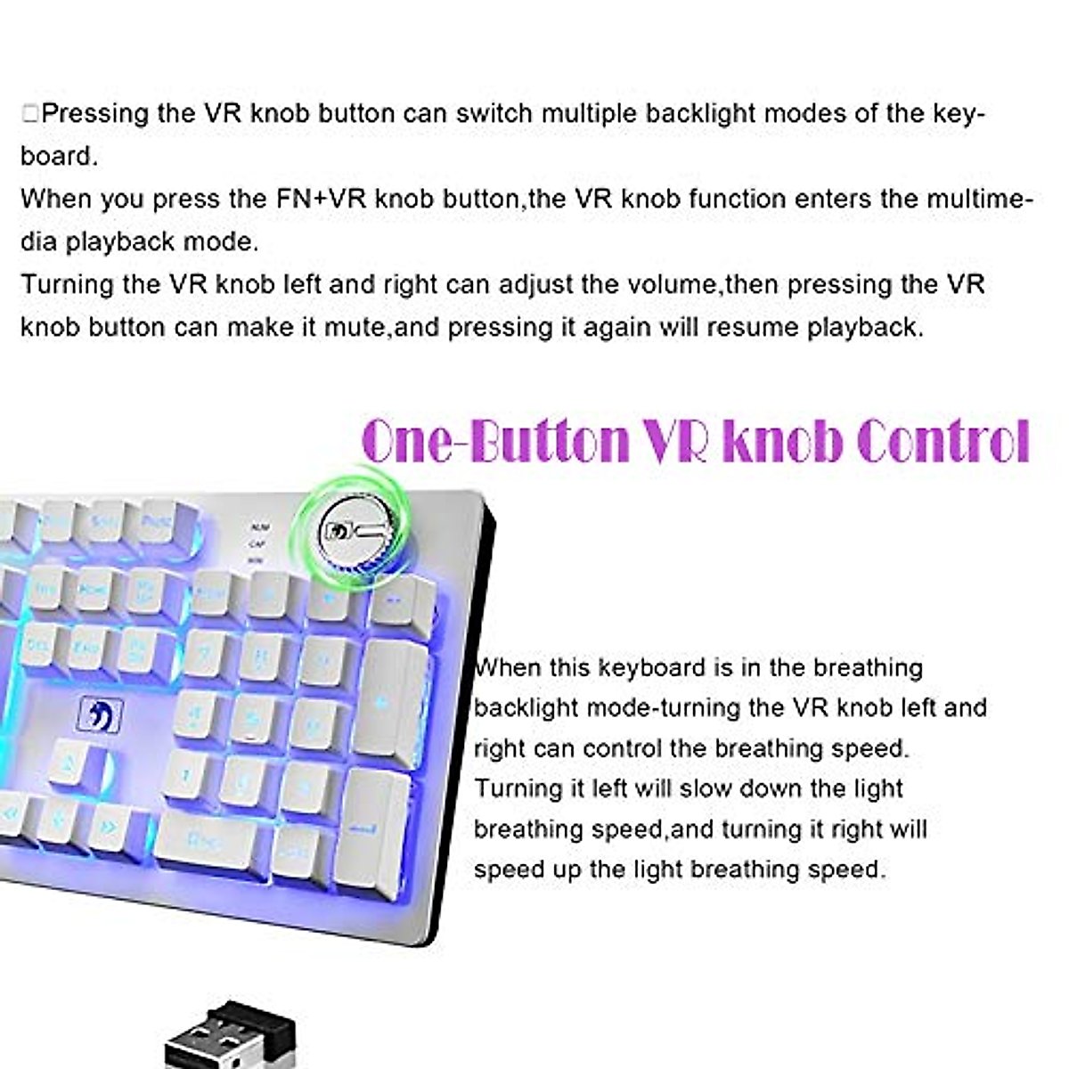 Wireless Rechargeable Keyboard and Mouse Combo,2.4G Full-Size Mechanical Feel Rainbow Backlit Gaming Keyboards with 7-Key 2400DPl Mice for PC Laptop Computer Gamer(White&RGB Light)
